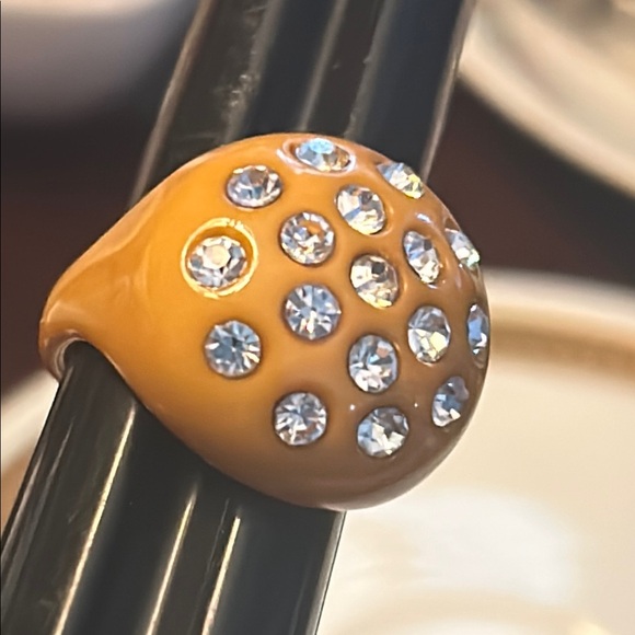 Vintage | Jewelry | Vintage Mustard Yellow Lucite Rhinestone Dome ...